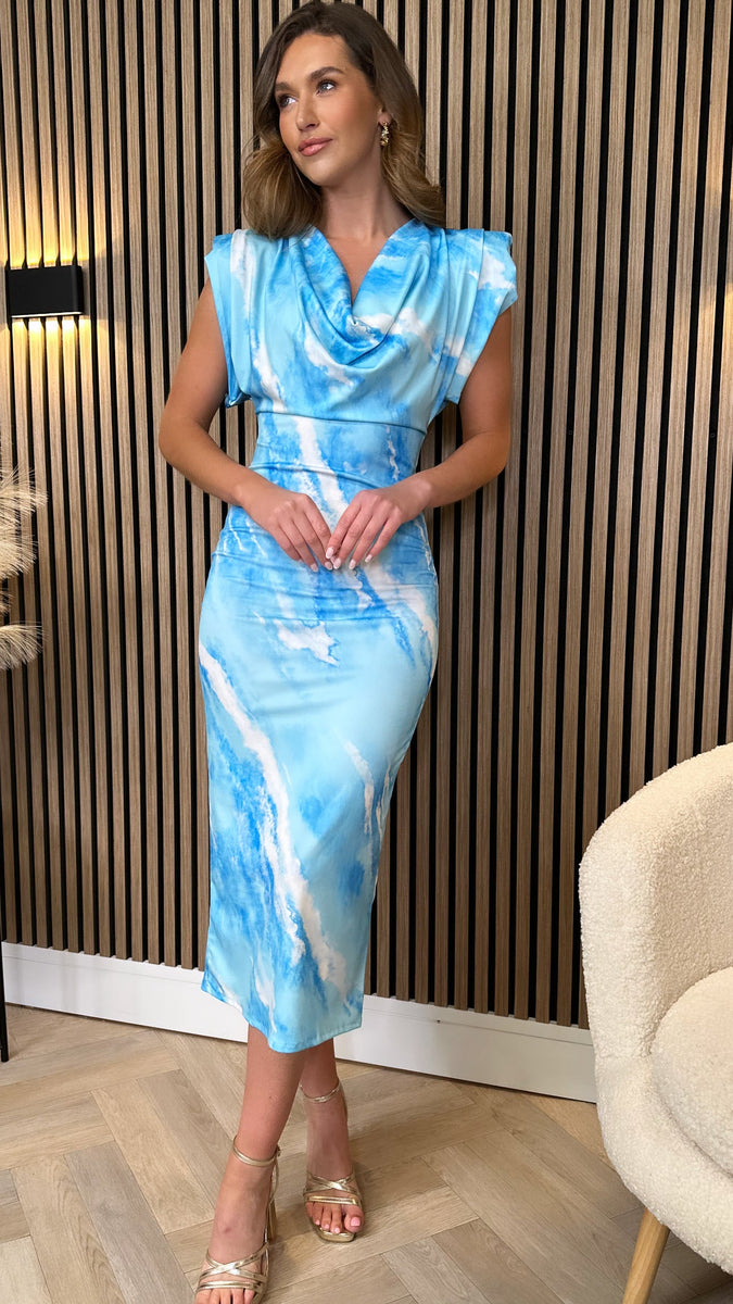 Ravenna Blue Tie Dye Printed Midi Dress – Get That Trend UK