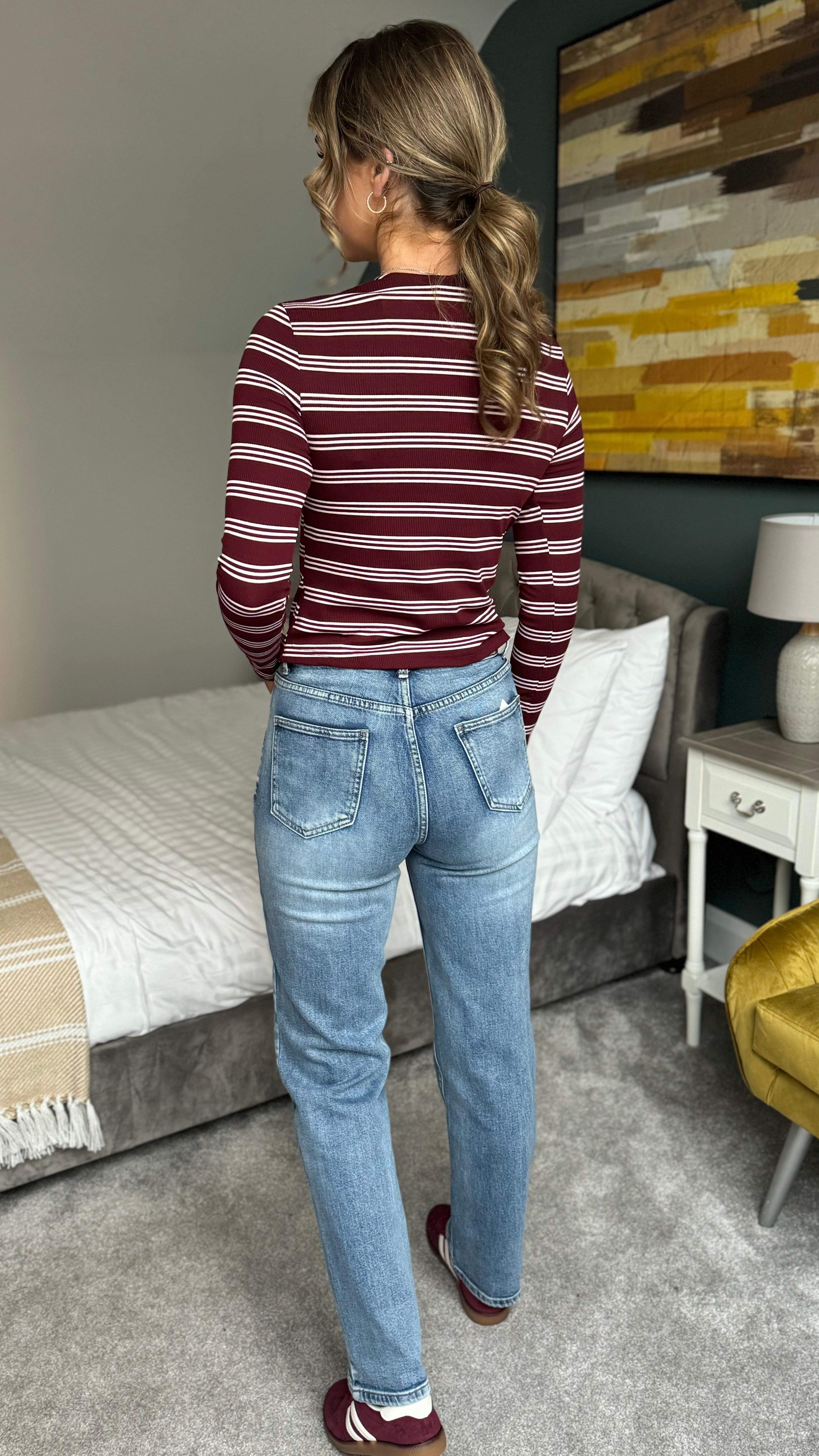 Chrissie Burgundy Stripe Button Up Top – Get That Trend UK