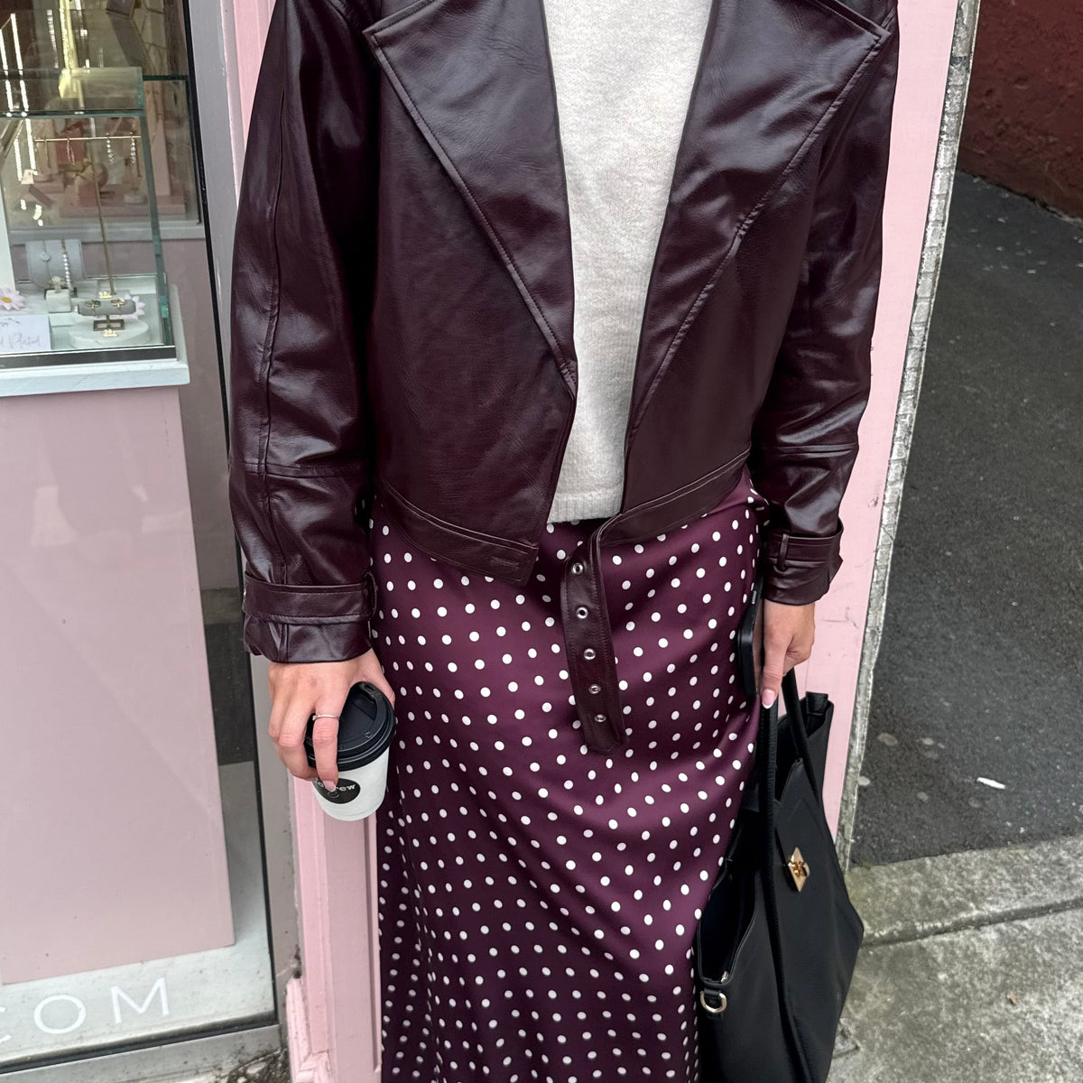 Ursula Burgundy Faux Leather Oversized Biker Jacket – Get That Trend UK